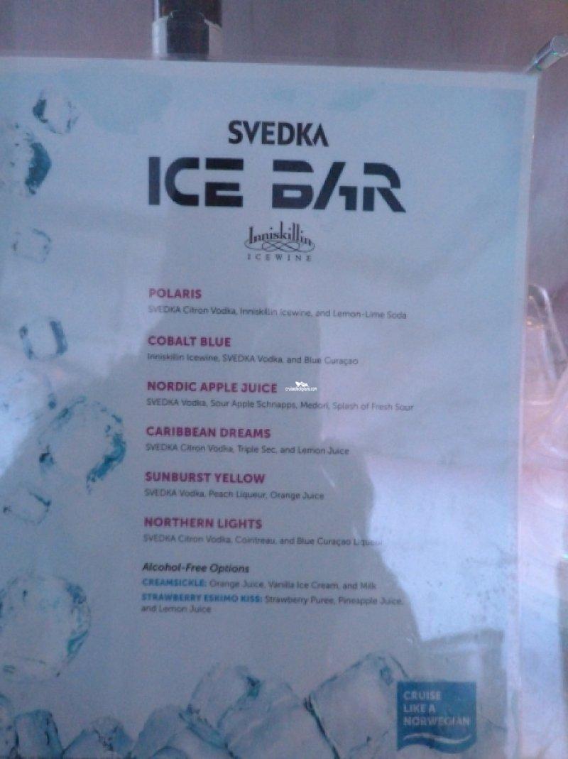 Norwegian Epic Ice Bar Menu