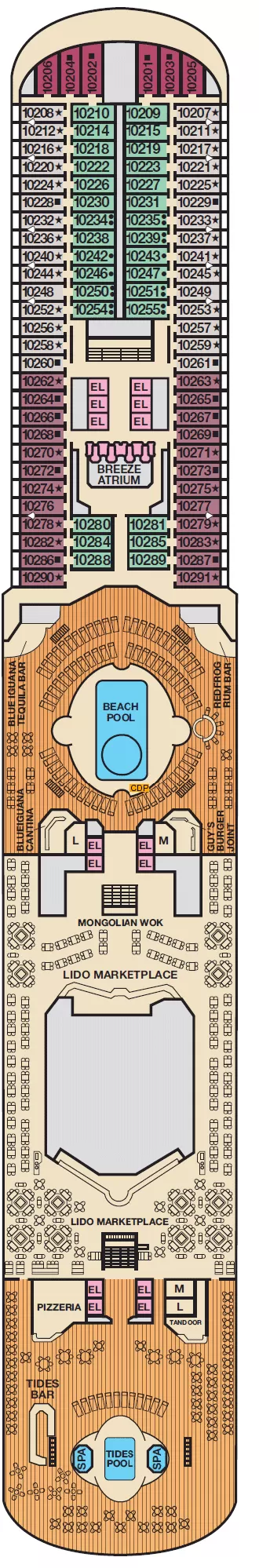 Carnival Breeze Lido deck 10 plan | Cruisedeckplans.com