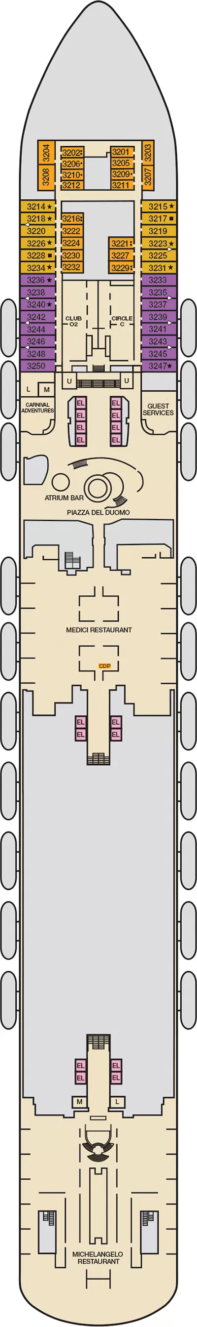 Carnival Firenze Deck 3 deck 3 plan | Cruisedeckplans.com