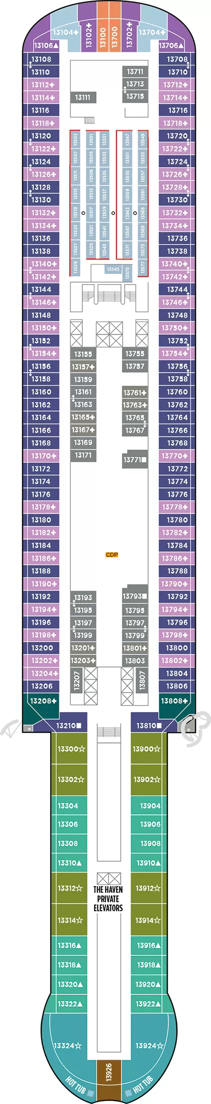 Norwegian Prima Deck 13 deck 13 plan | Cruisedeckplans.com
